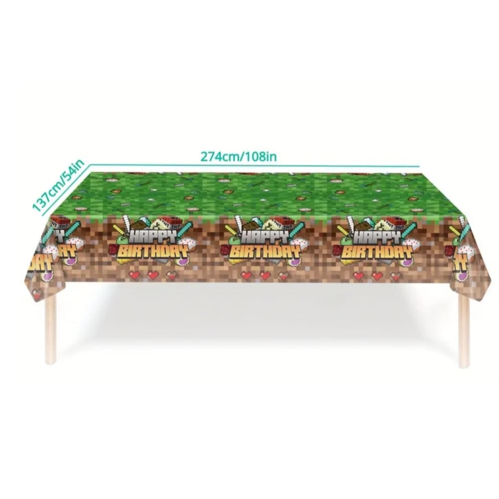 Minecraft Happy Birthday Disposable Tablecloth-Large - Pretty Party Shop