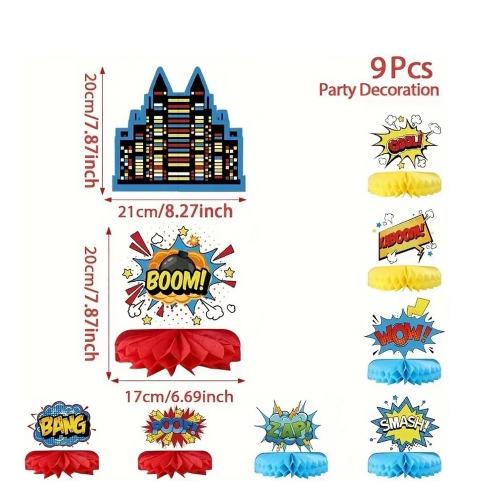 Superhero Table Decoration Centerpieces-9 Piece - Pretty Party Shop