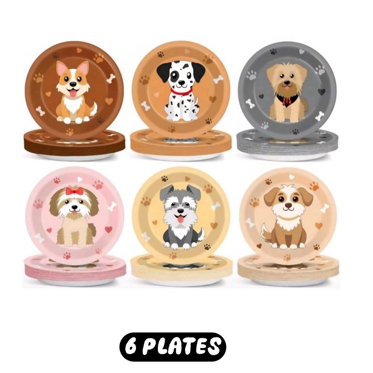 Puppy Paper Plates-6 Piece Assorted Designs - Pretty Party Shop
